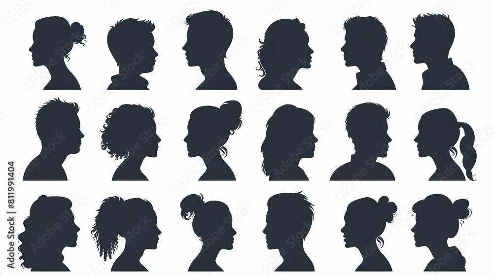 Male and female head icon silhouette avatars for profiles and logos ...
