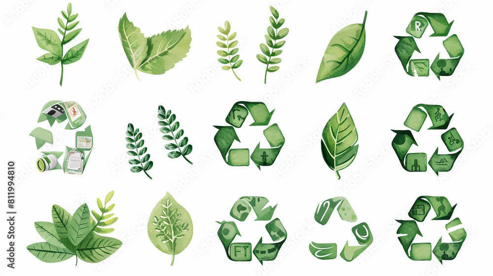 Eco-Friendly Biodegradable Packaging Icons: Recycle, Reuse, Reduce ...