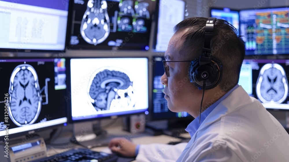 Analyzing brain tomography in the ICU Stock Photo | Adobe Stock