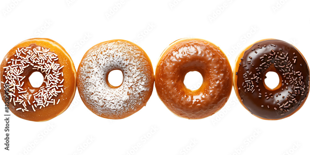 4 different types of doughnuts on a transparent background Stock Photo ...
