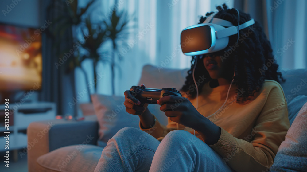 Virtual reality gaming and Metaverse concept, Afircan-American childs ...