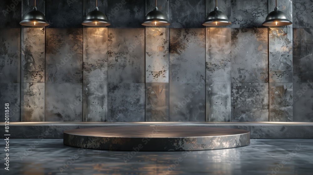 Modern Industrial Metal Podium with Soft Overhead Lighting for Product ...