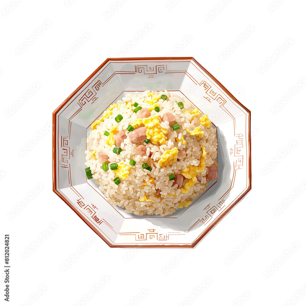 Watercolor illustration of orthodox fried rice with Chinese eggs and ...