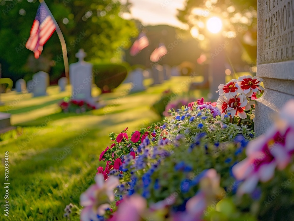 Reflective Memorial Day scene at a national cemetery adorned with ...