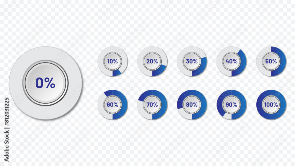 Set of infographic percentage pie charts / segment of circle icons 10% ...
