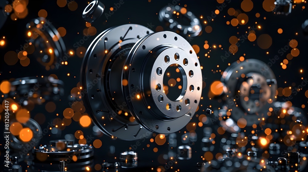 Exploded View of Car Braking System Components Floating on Dark ...