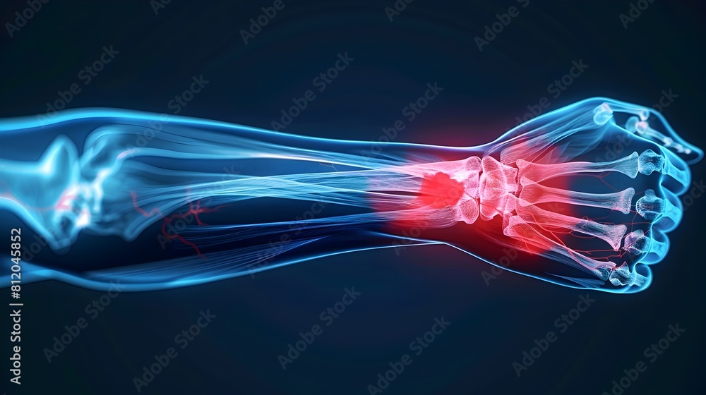 Minimalist X Ray Visualization of Arm Muscle Strain or Injury with Red ...