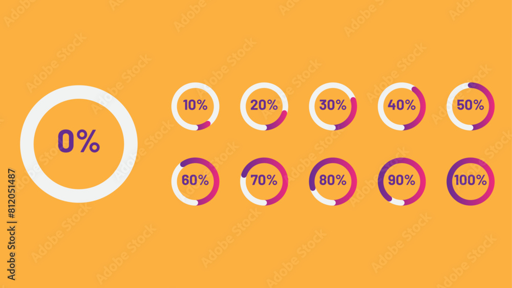 Set of infographic percentage pie charts / segment of circle icons 10% ...