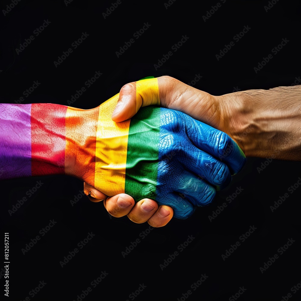 Powerful image of a handshake between two hands, each painted with the ...