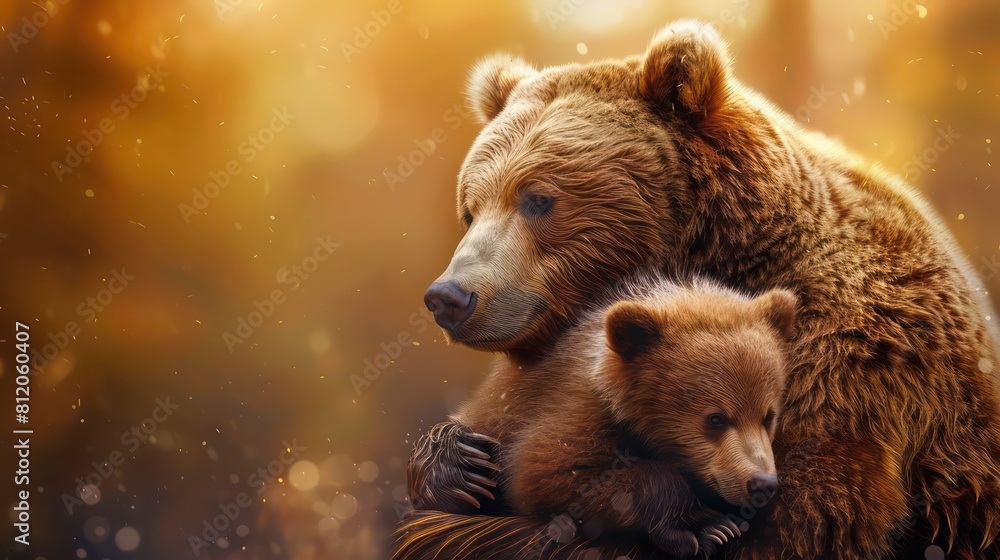 Hyper Realistic Super Cute Mama Bear Hugging Baby Bear Happy Mother s