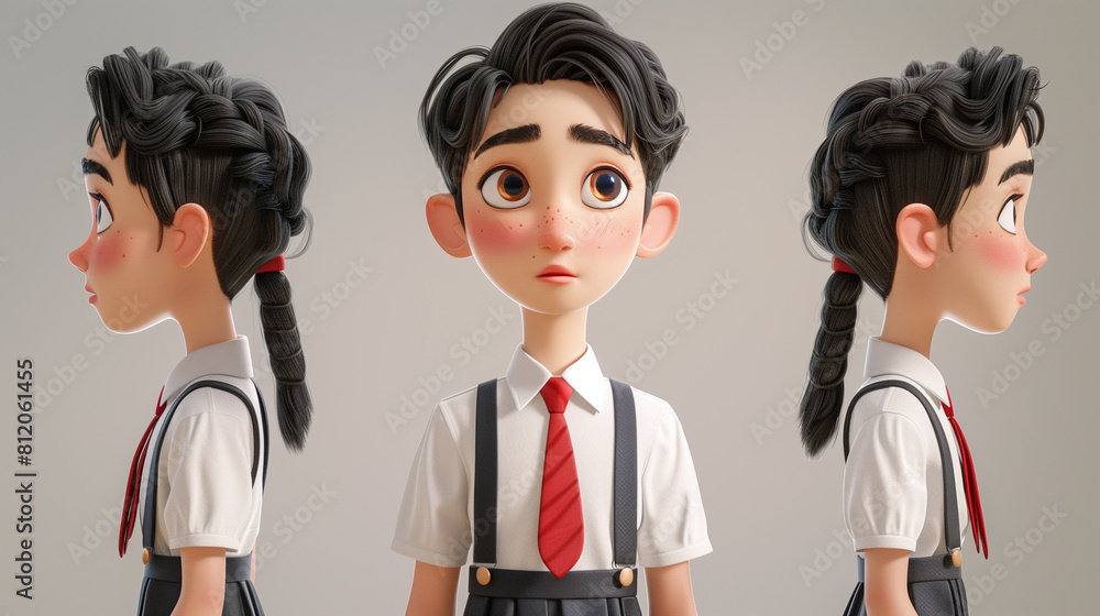3d illustration featuring a female character in school uniform ...