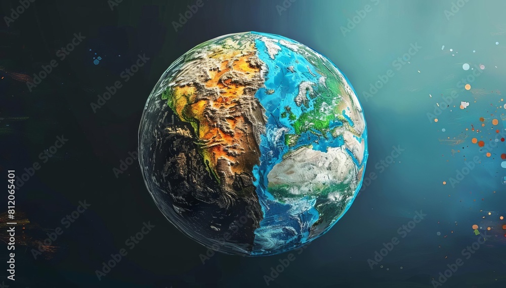 An artistic globe rendering where one half is composed of digital art ...