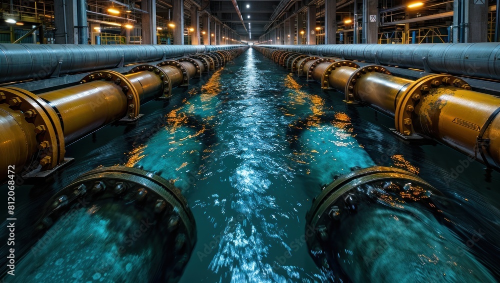 Illuminate the intricate network of pipes and valves within a water ...