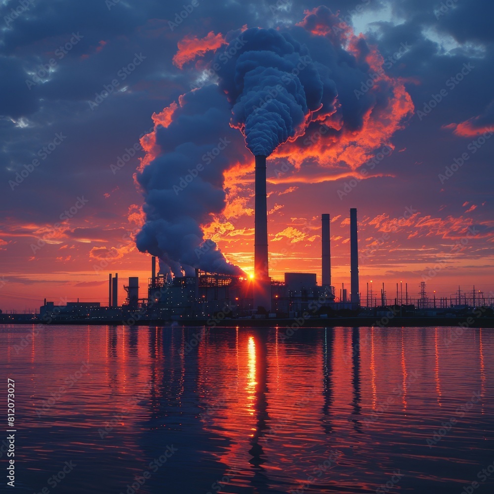 Transition to Clean Energy: Silhouette of Coal Power Plant against ...