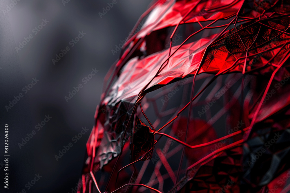 Abstract digital art Red metallic texture with complex black cyber ...