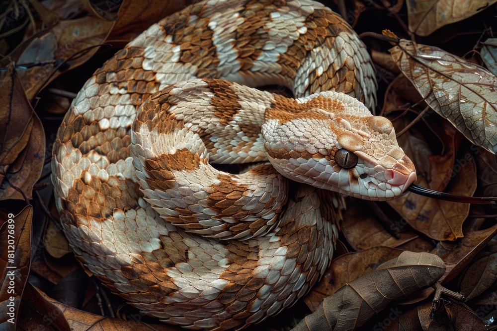Female Gaboon Viper Snake (Bitis gabonica) in the Wild. Dangerous and ...