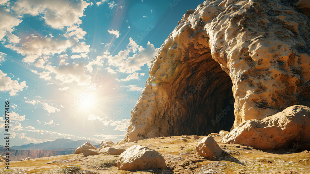 Empty entrance cave tomb of Jesus Christ shroud in Calvary hill ...