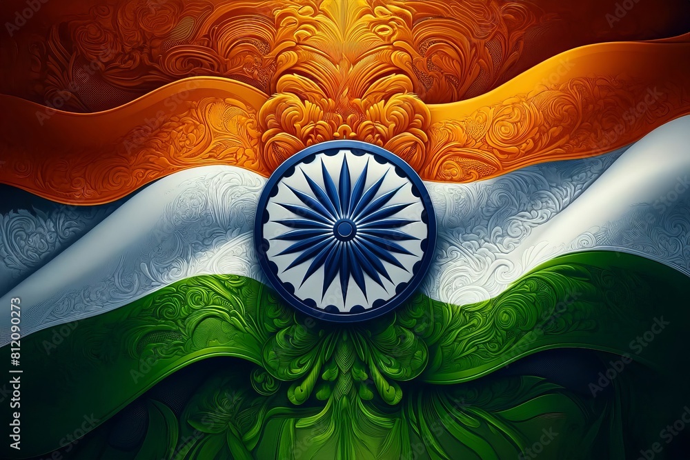 Indian flag each color of flag flows into a vibrant and textured scene ...
