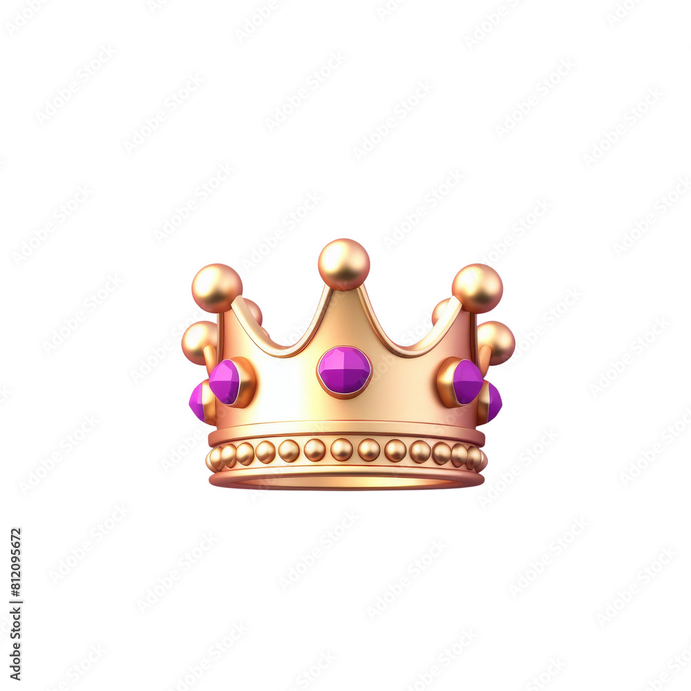 3D image of a royal purple and gold crown on a purple background. A ...