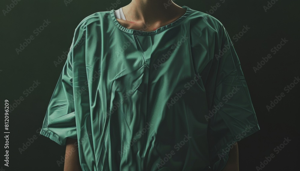 Patient in a green hospital gown, torso only visible, highlighted ...