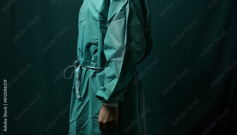 Patient in a green hospital gown, torso only visible, highlighted ...