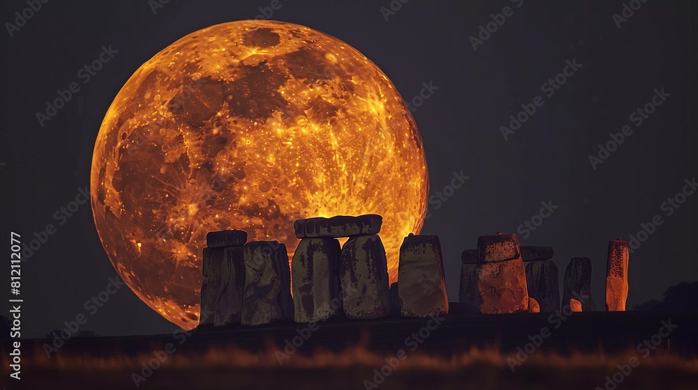 Foto de Stonehenge: A full moon rising behind the mysterious stone ...