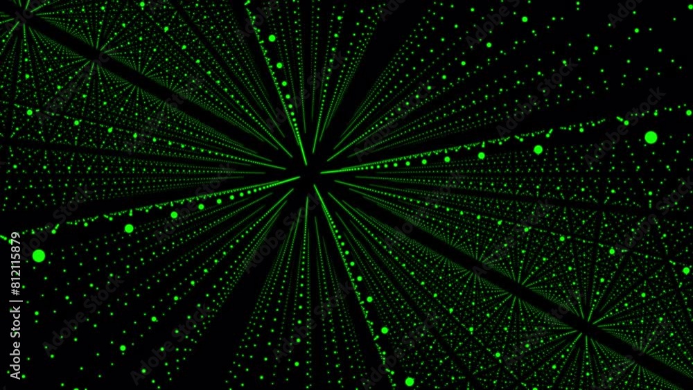 abstract green particle laser light 3D field grid background animation ...