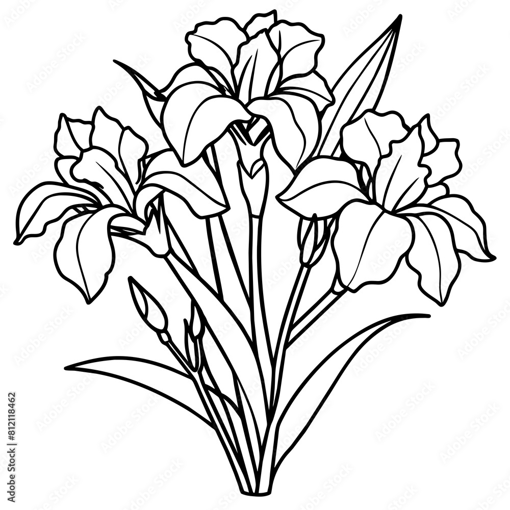 Iris flower outline coloring book page line art drawing vector ...