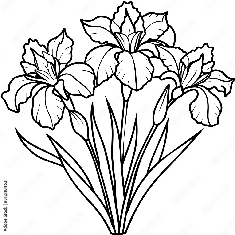 Iris flower outline coloring book page line art drawing vector ...