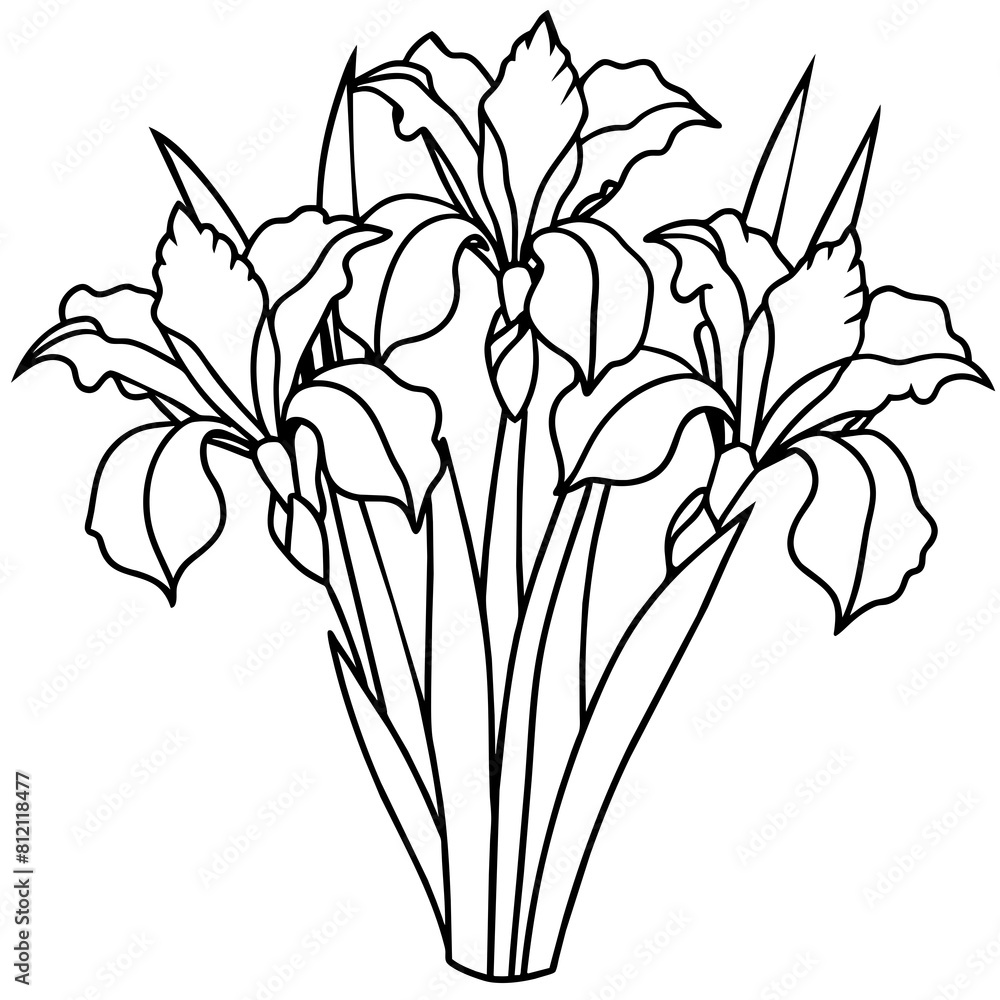 Iris flower outline coloring book page line art drawing vector ...