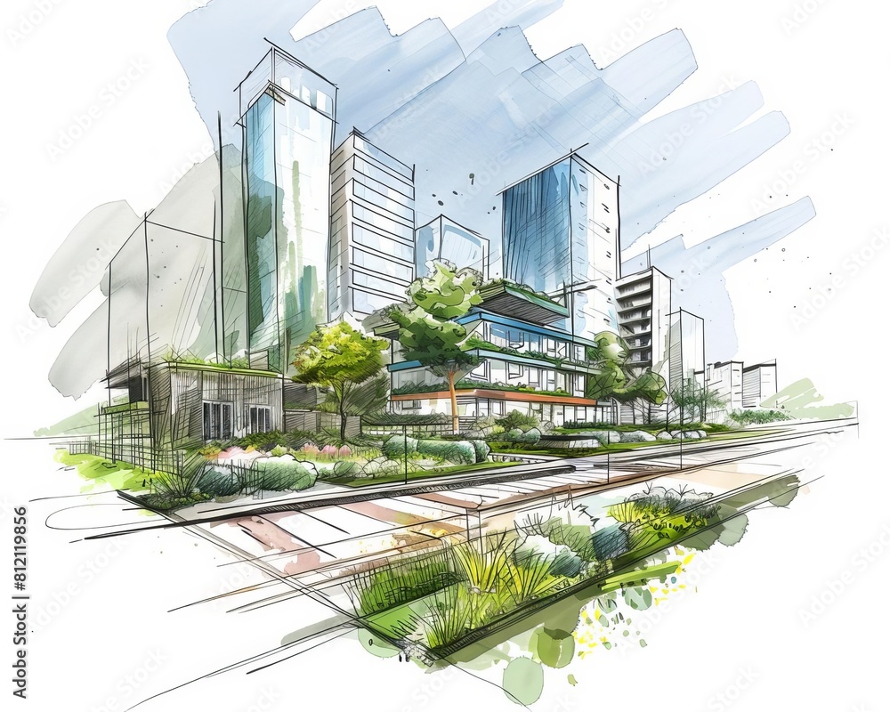 Detailed sketch of urban sustainability projects, urban, transformative ...