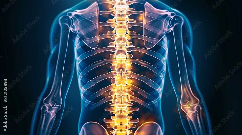 Digital composite of Highlighted spine of woman with neck pain ...