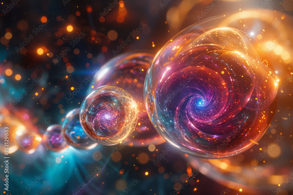 Abstract visualization of the six types of quarks in an artistic ...