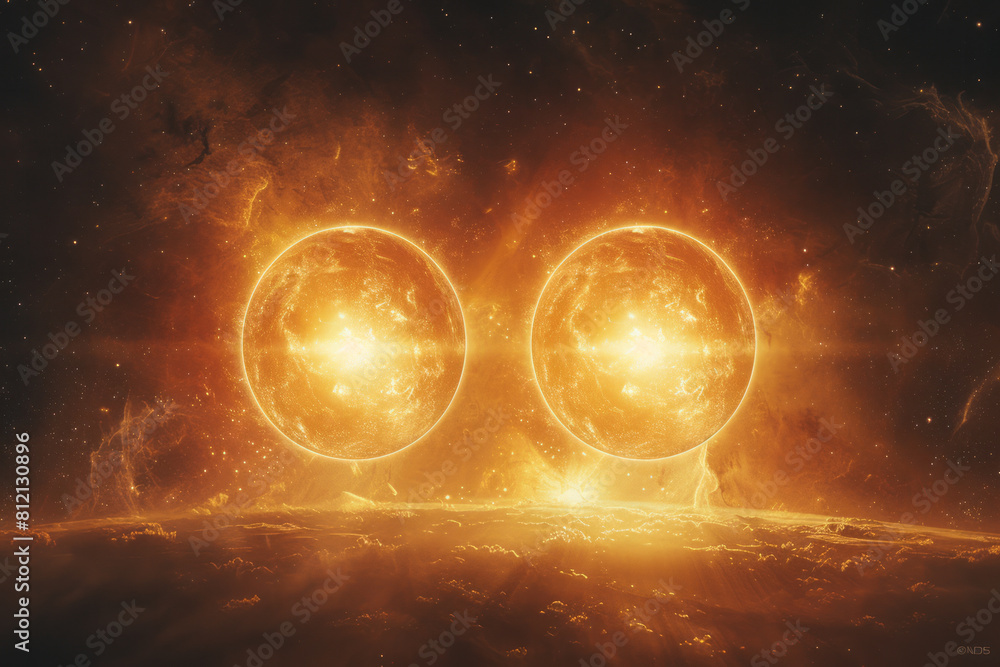 Visualization of a binary star system, showing two stars orbiting each ...