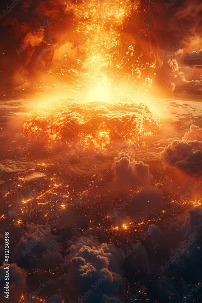 Detailed visualization of a thermonuclear explosion, depicting the ...