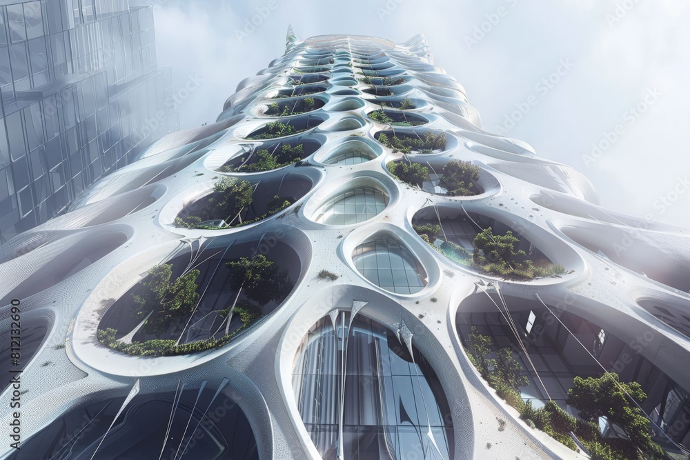 Design a skyscraper inspired by the principles of biomimicry, with a ...