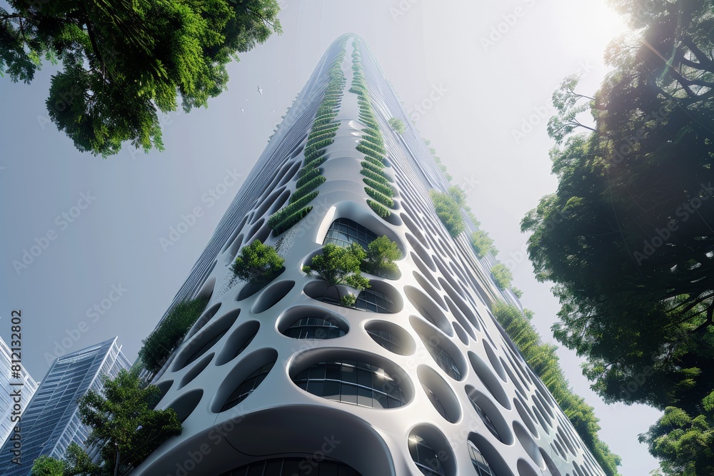 Design a skyscraper inspired by the principles of biomimicry, with a ...