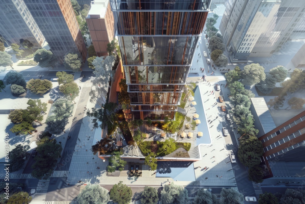 Design a skyscraper that serves as a vertical community center, with ...