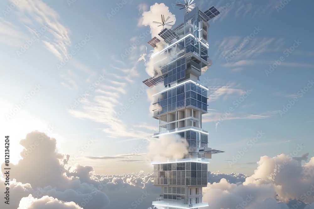 Design a skyscraper that serves as a vertical energy hub, with solar ...