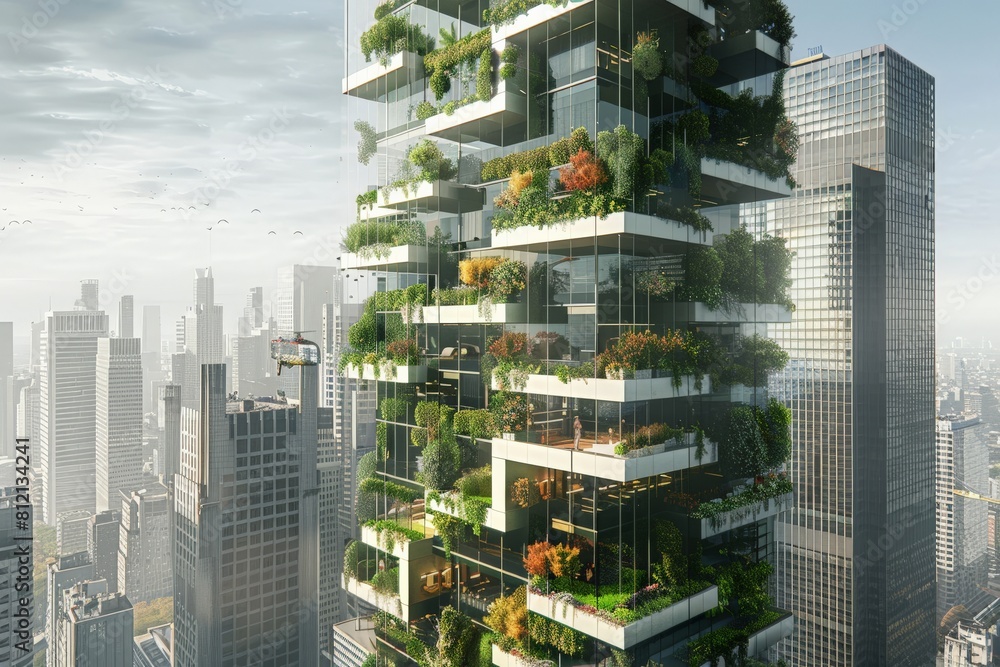 Design a skyscraper that serves as a vertical innovation hub, with ...