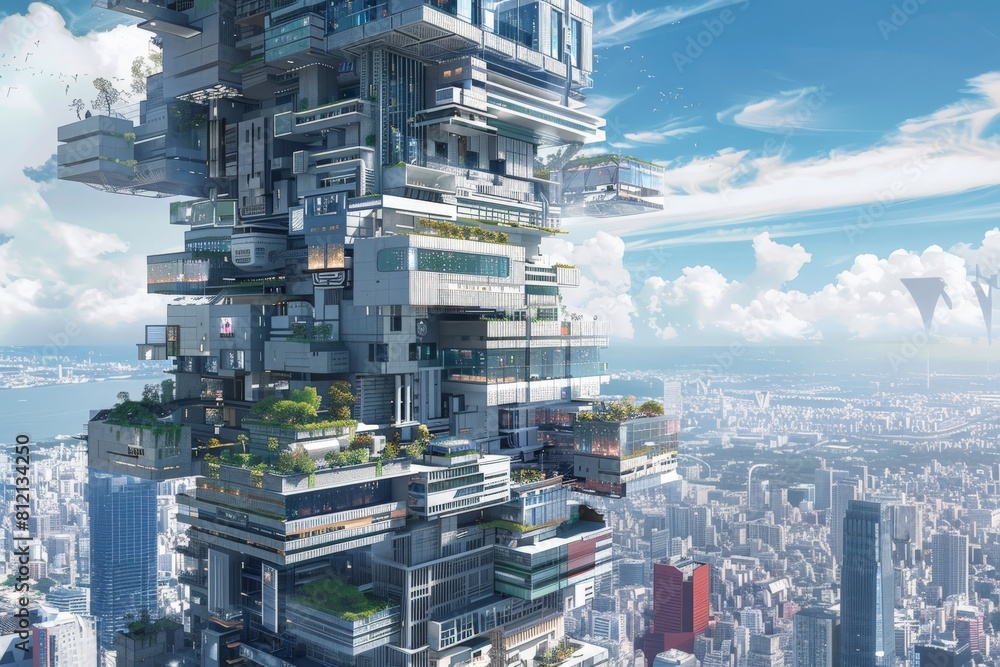 Design a skyscraper that serves as a vertical innovation hub, with ...