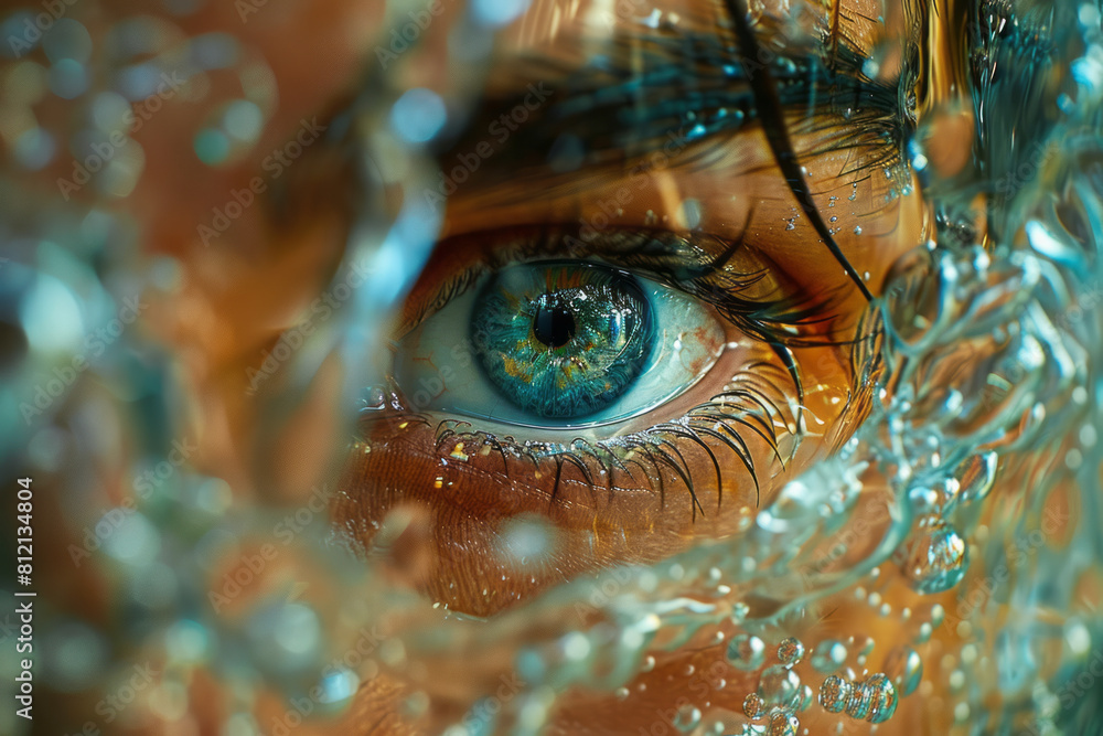 Conceptual artwork of a photographer using a water-filled glass as a ...