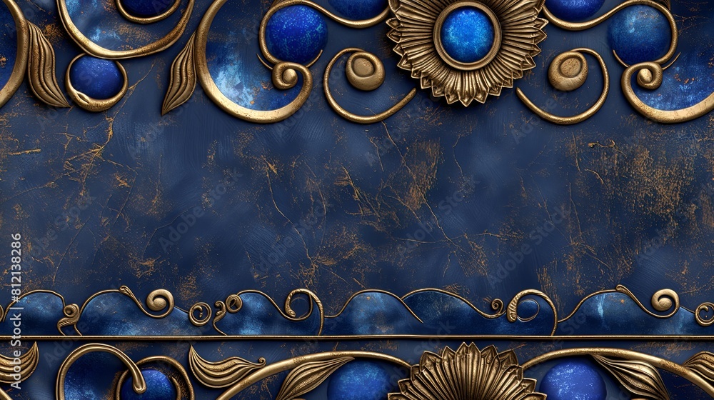 A blue and gold background featuring intricate ancient Greek patterns ...