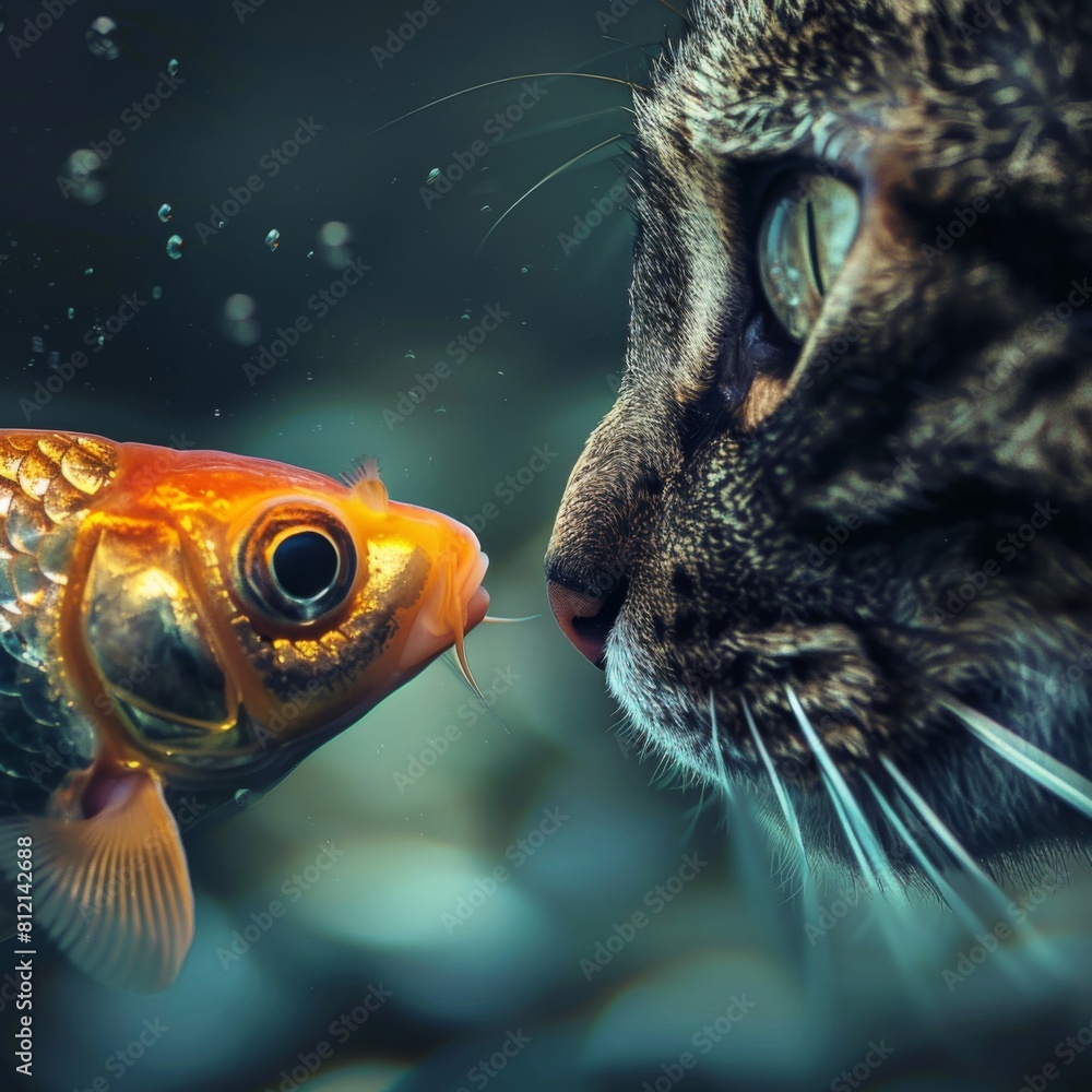 cat and gold fish - symbol of looking straight into eyes of fear ...
