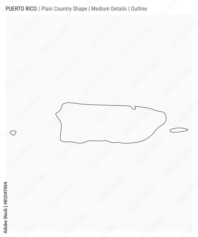Puerto Rico plain country map. Medium Details. Outline style. Shape of ...