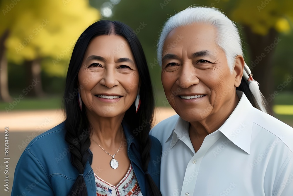 portrait of a beautiful senior, married, happy, native, aboriginal ...