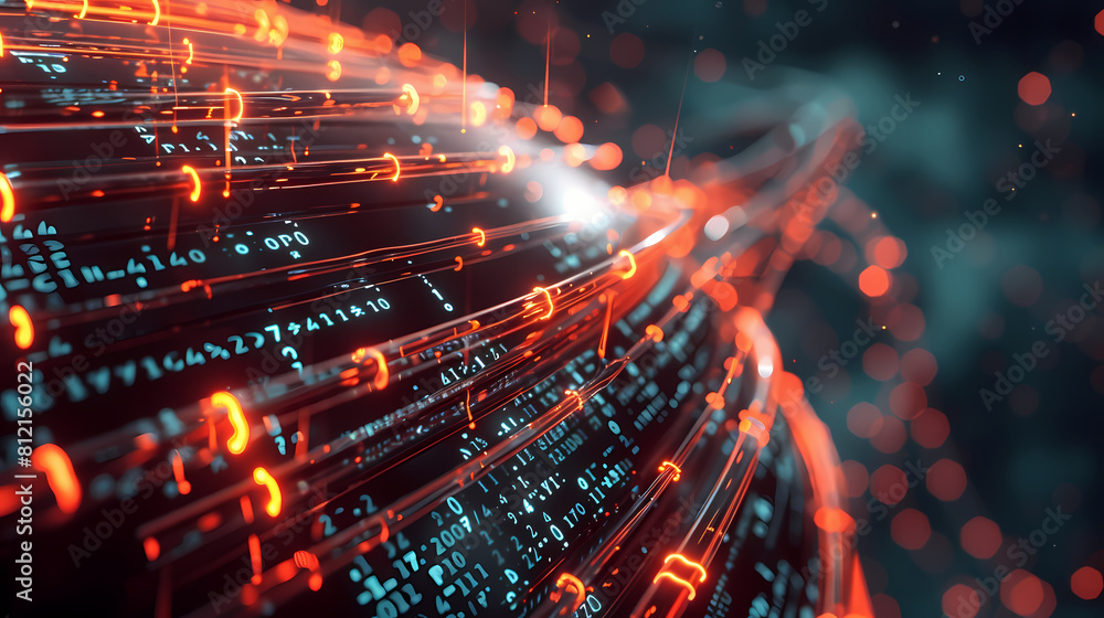 A conceptual image of network cables connected to a glowing globe ...