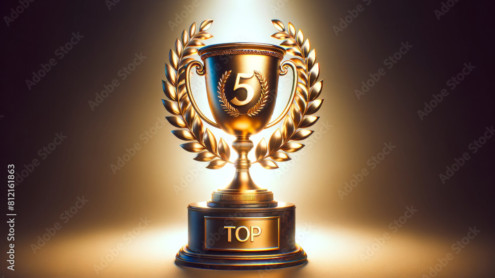 Number 5 Golden Trophy with Laurel Wreath Excellence Stock Photo ...