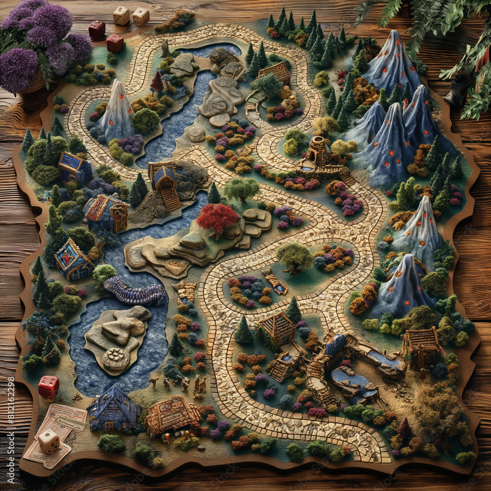 Fantasy board game world map with mountains, rivers and forests Stock ...