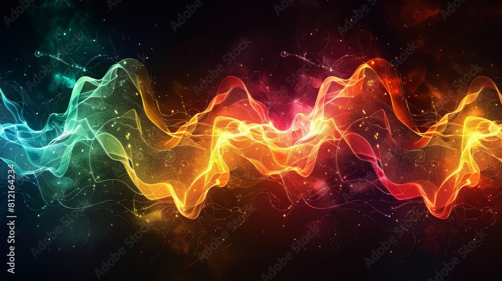 Stylized sound waves with colorful highlights on a black background ...